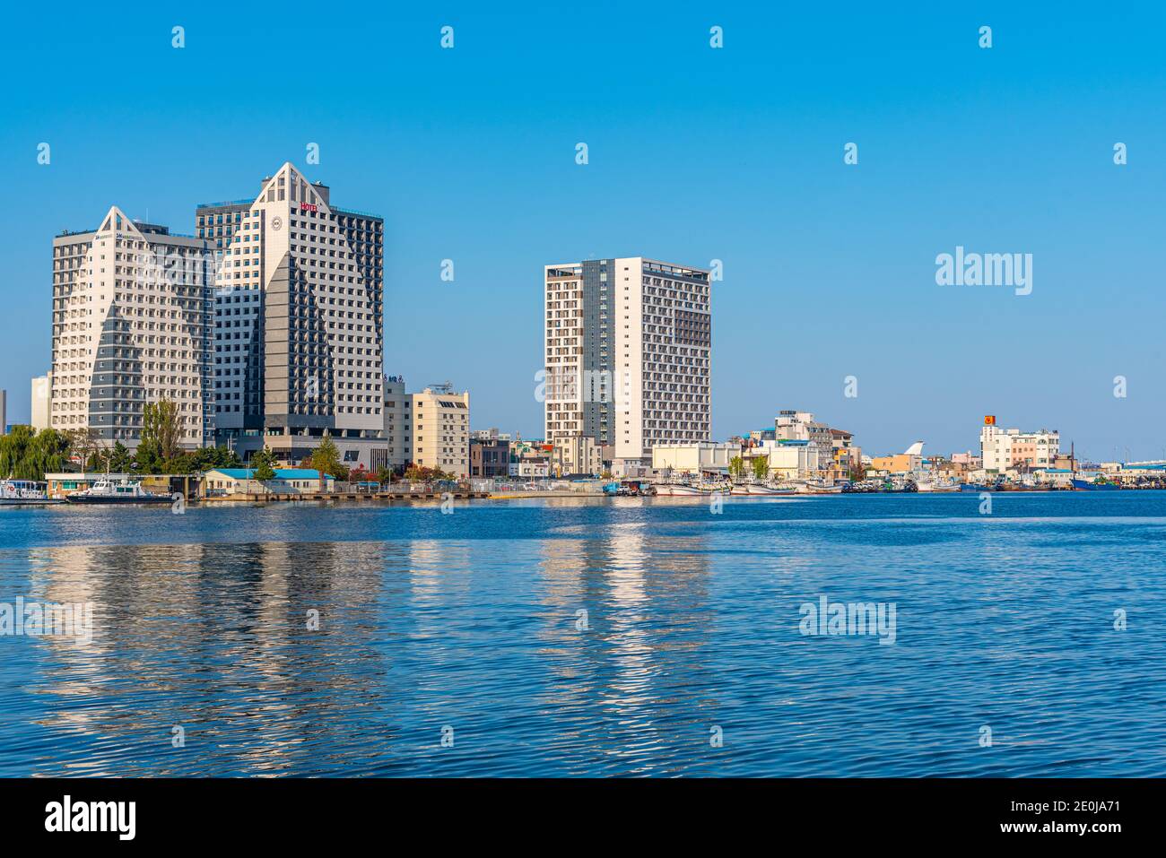 SOKCHO, KOREA, OCTOBER 27, 2019: Cityscape of Sokcho behind Cheongchoho ...