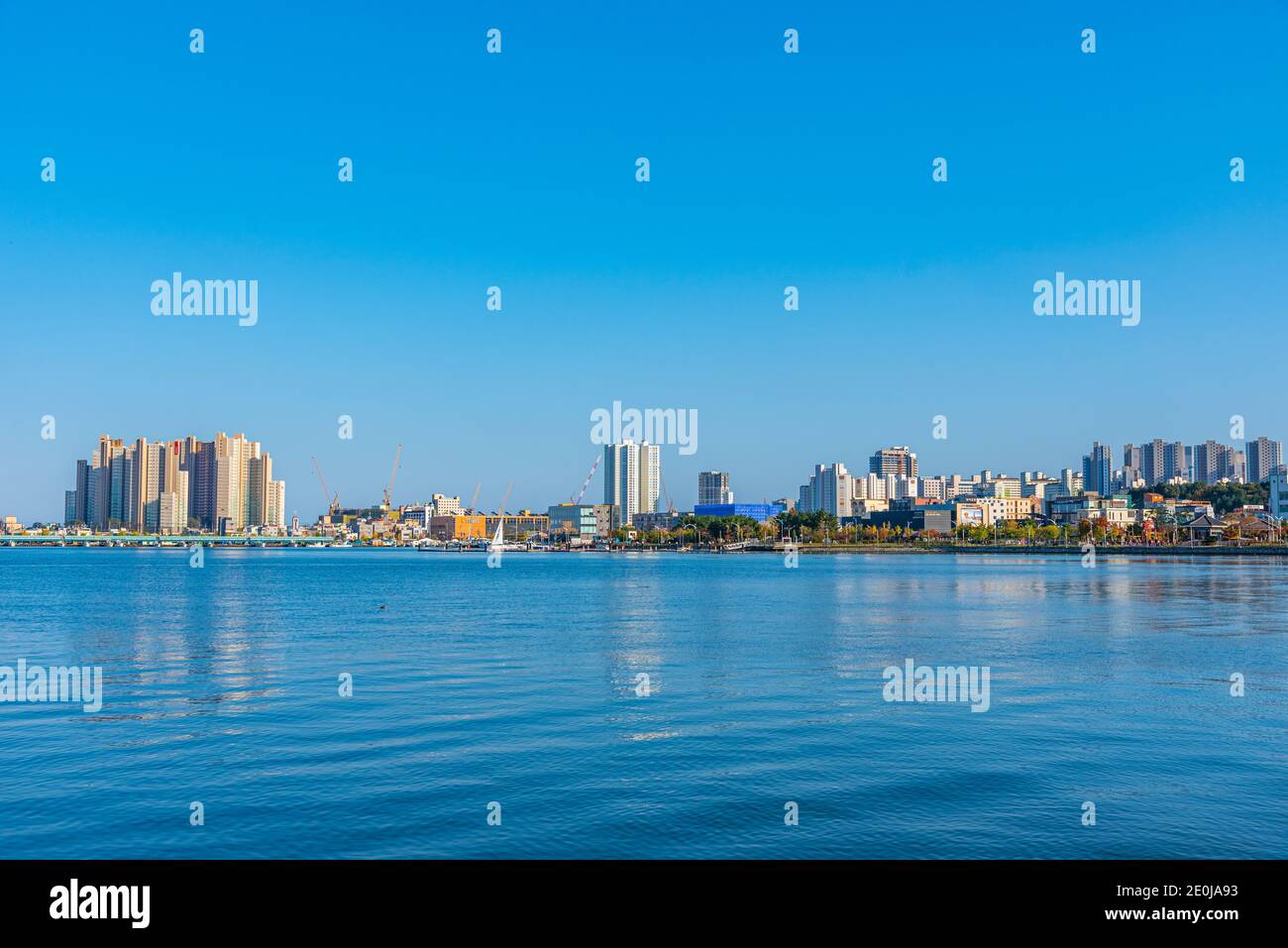 SOKCHO, KOREA, OCTOBER 27, 2019: Cityscape of Sokcho behind Cheongchoho ...