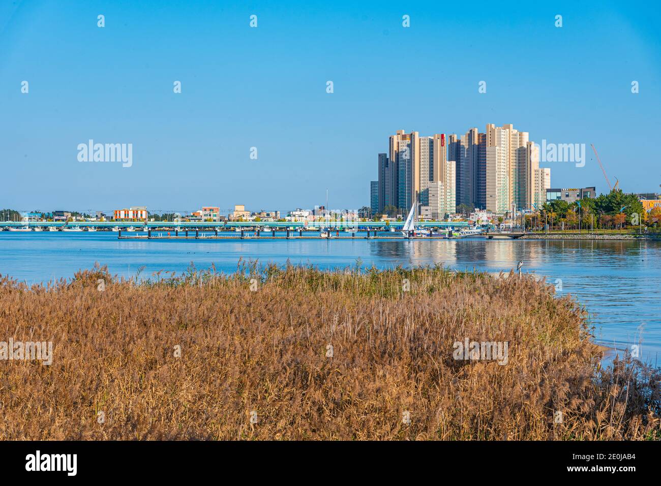 SOKCHO, KOREA, OCTOBER 27, 2019: Cityscape of Sokcho behind Cheongchoho ...