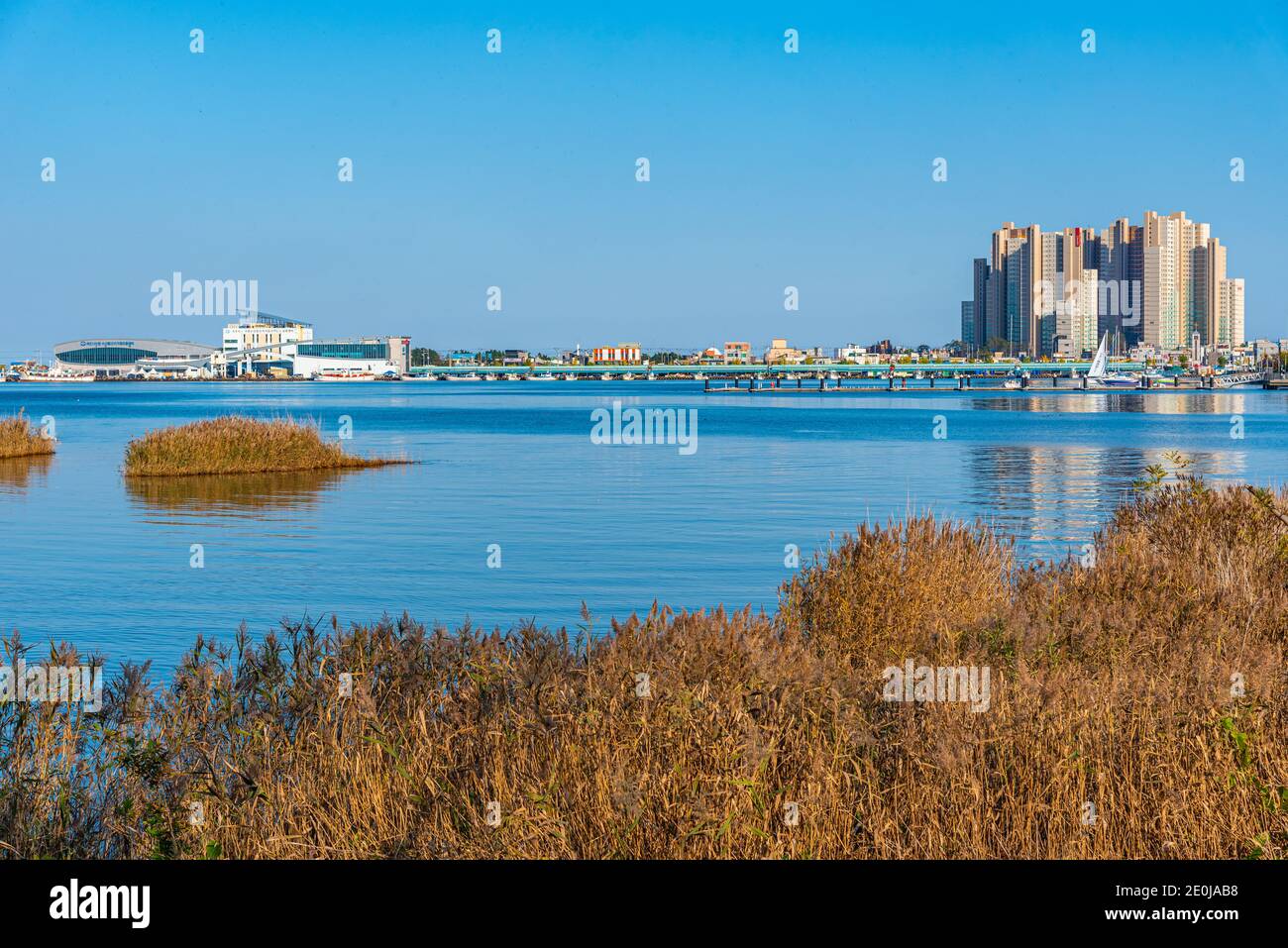 SOKCHO, KOREA, OCTOBER 27, 2019: Cityscape of Sokcho behind Cheongchoho ...