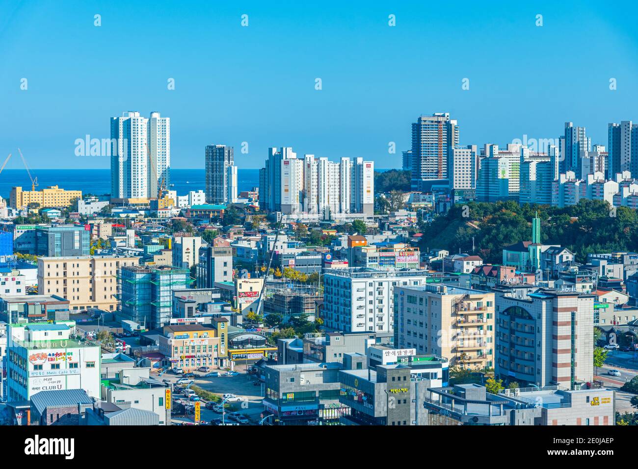 SOKCHO, KOREA, OCTOBER 27, 2019: Cityscape of Sokcho behind Cheongchoho ...