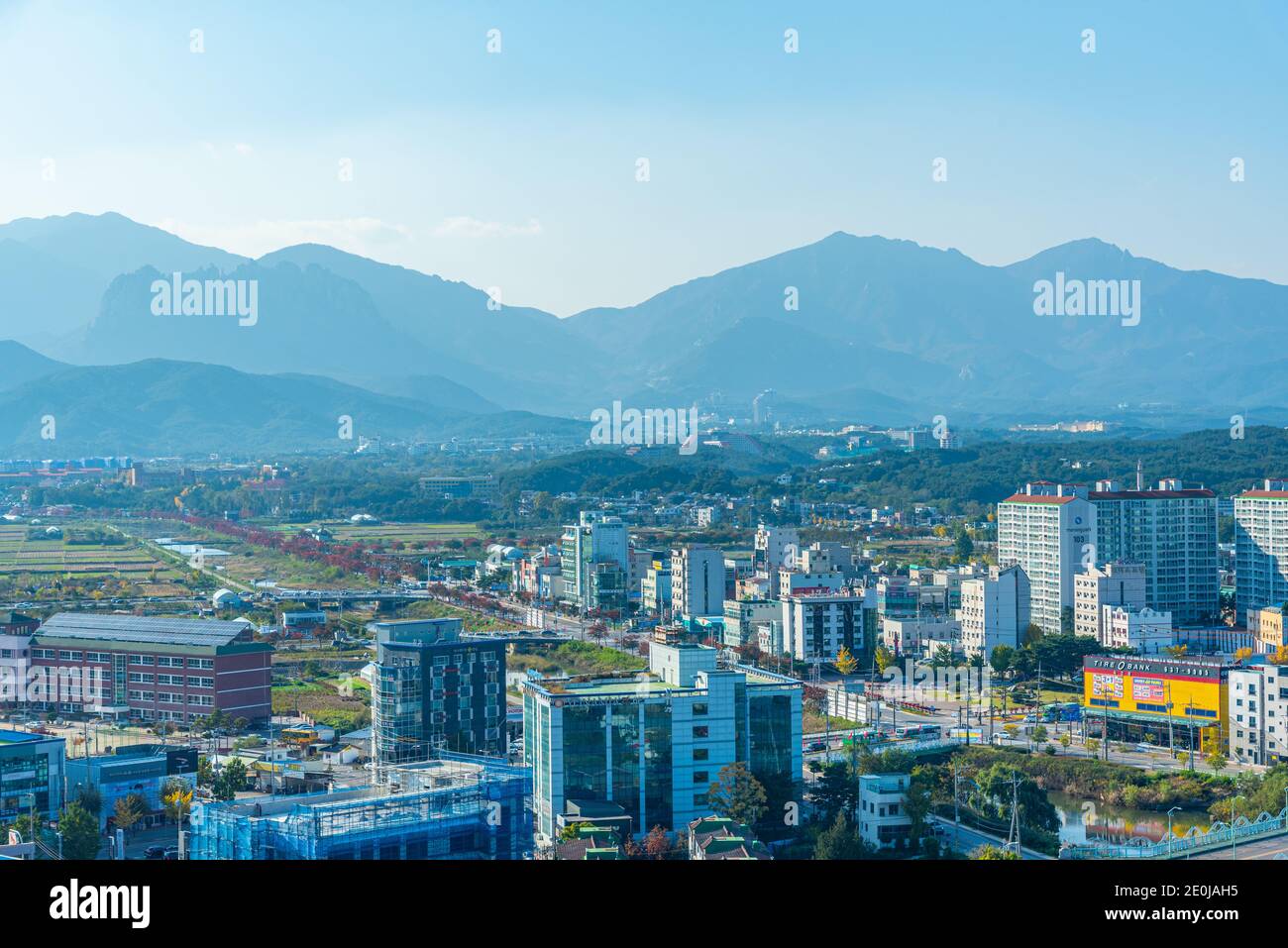SOKCHO, KOREA, OCTOBER 27, 2019: Cityscape of Sokcho behind Cheongchoho ...