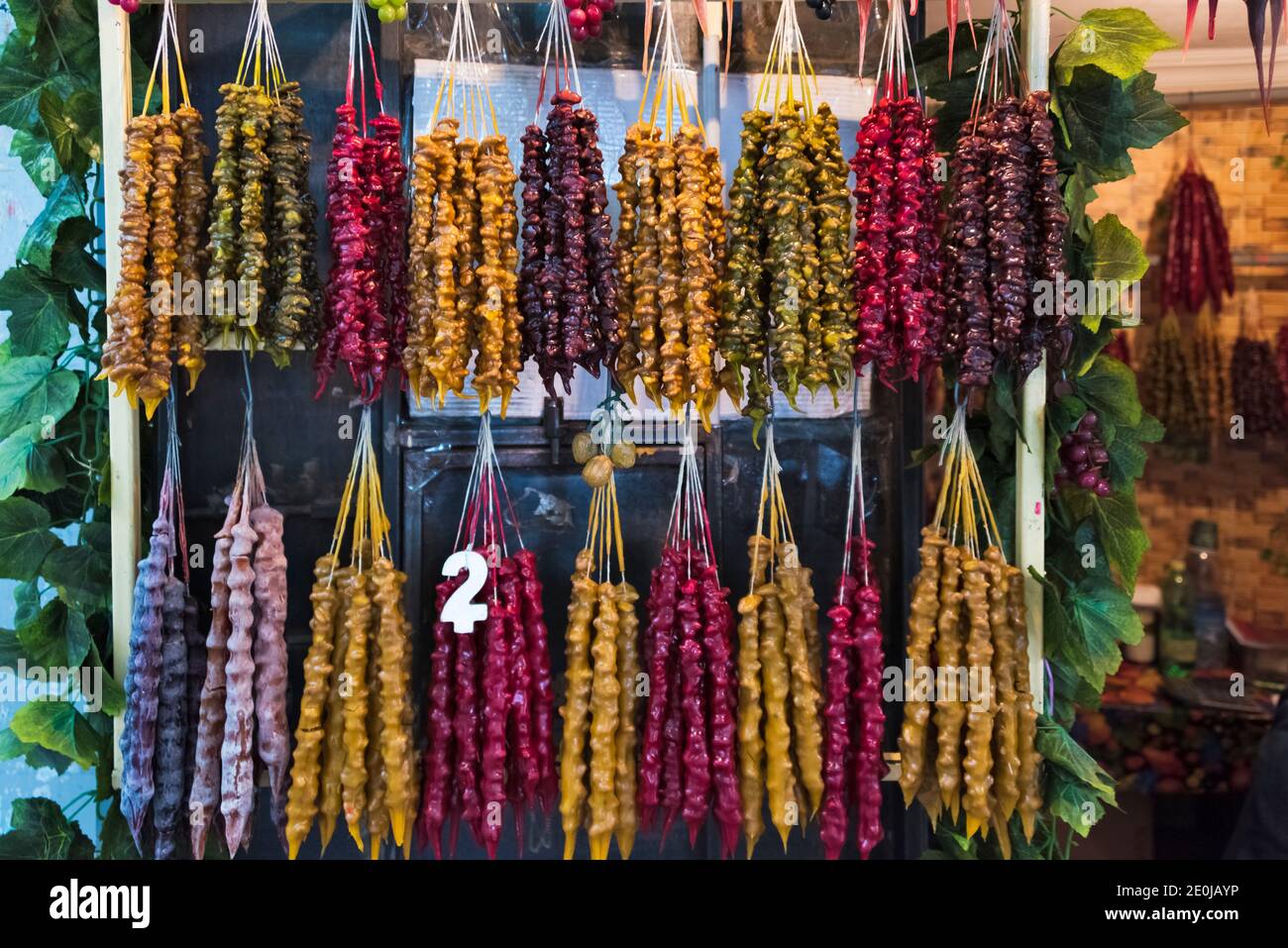 Shop selling churchkhela (traditional Georgian food, sausage-shaped ...