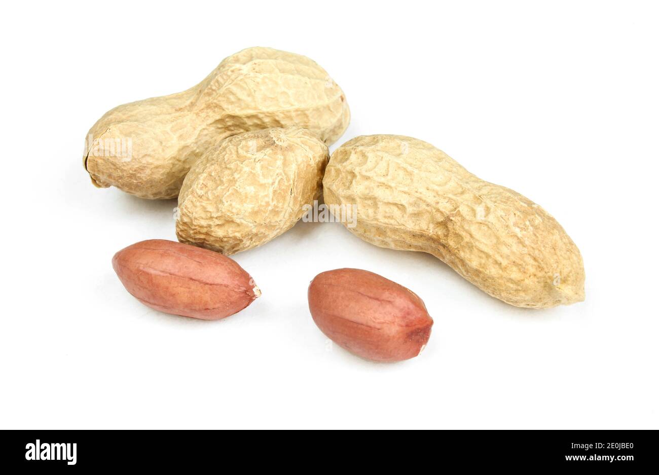 Peanuts in shell and peeled isolated on white background. Closeup and ...