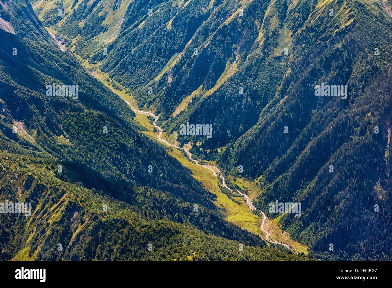 Aerial view of a valley in the Caucasus Mountain, Georgia Stock Photo ...