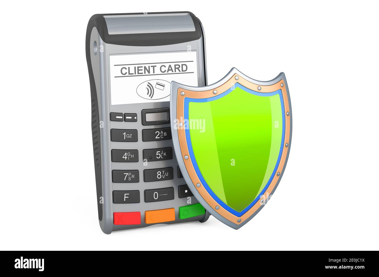 POS-terminal with shield, 3D rendering isolated on white background ...