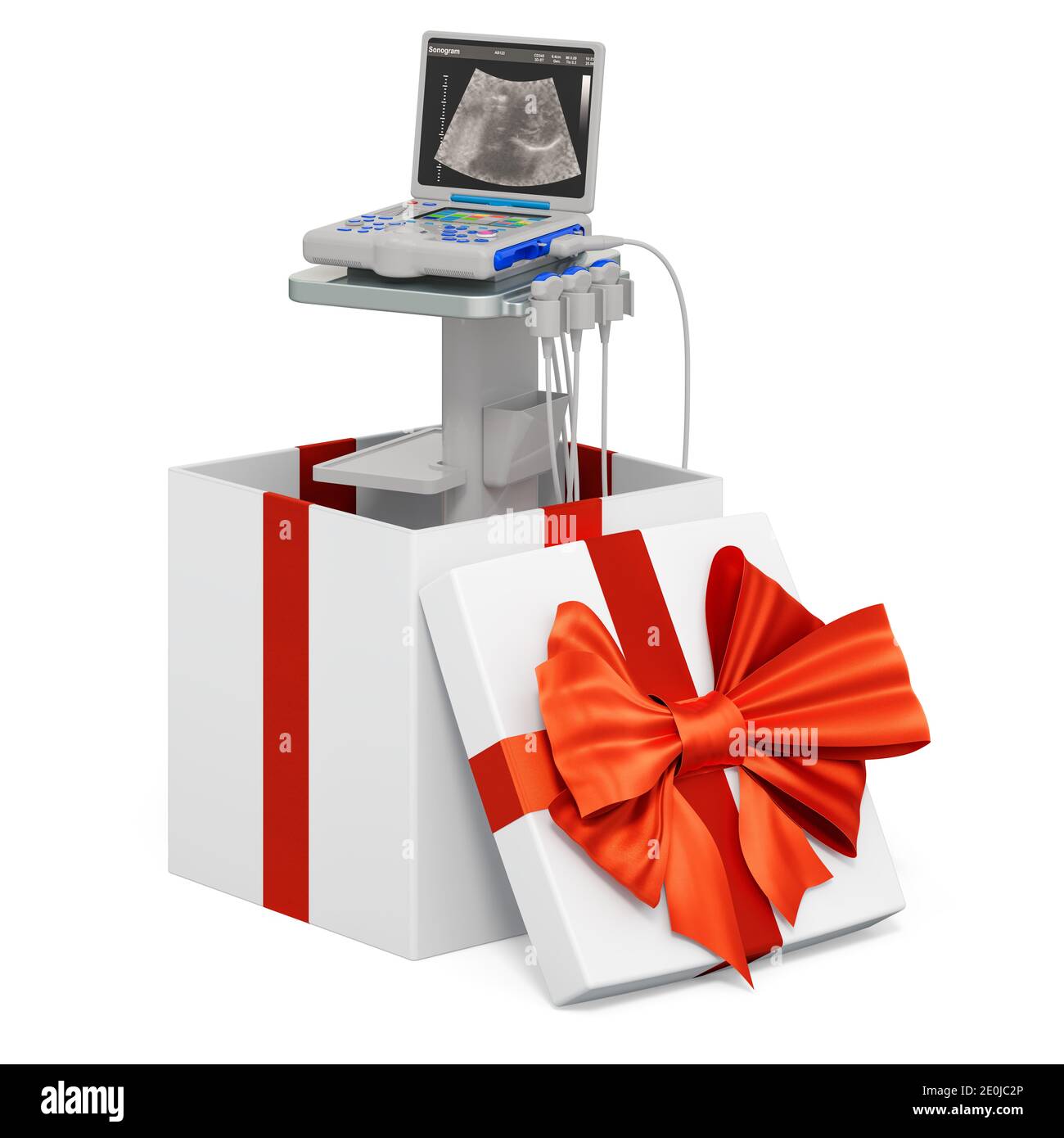 Medical ultrasound diagnostic machine, scanner inside gift box, present ...