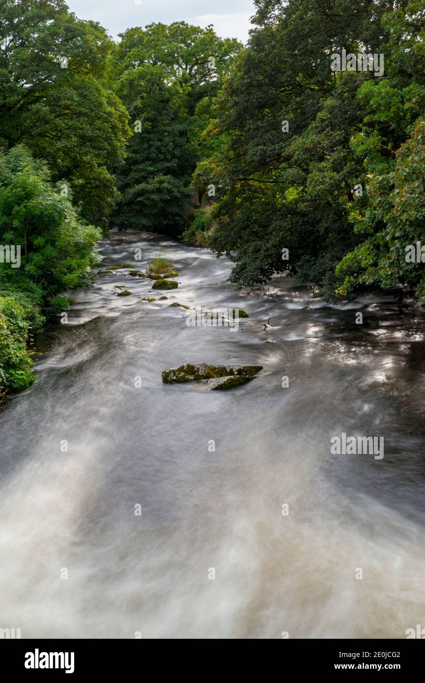 vRiver Afon Dwyfor from the bridge at Llanystumdwy Criccieth Stock ...