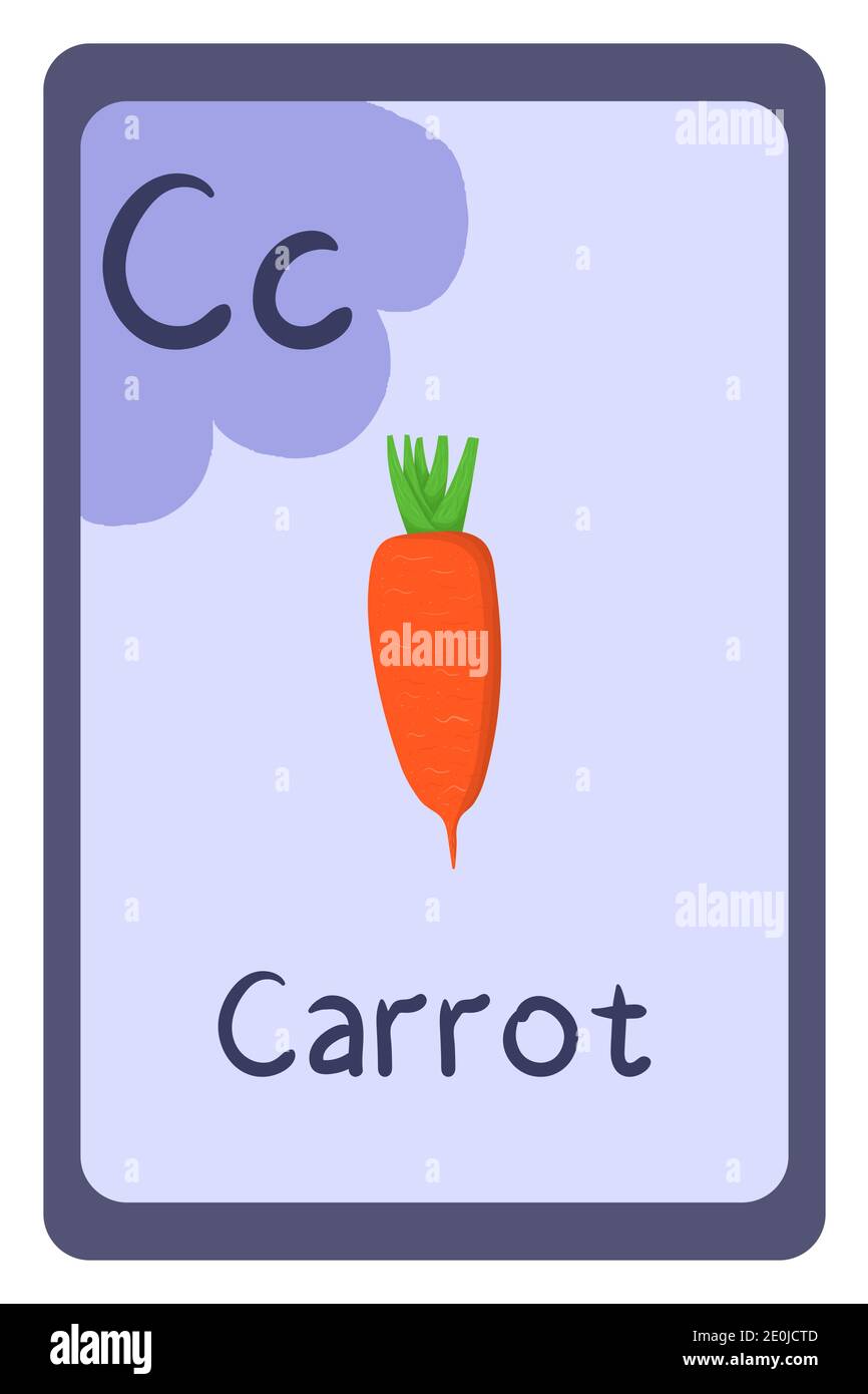 Cartoon alphabet food flash card for education. Letter C - carrot ...