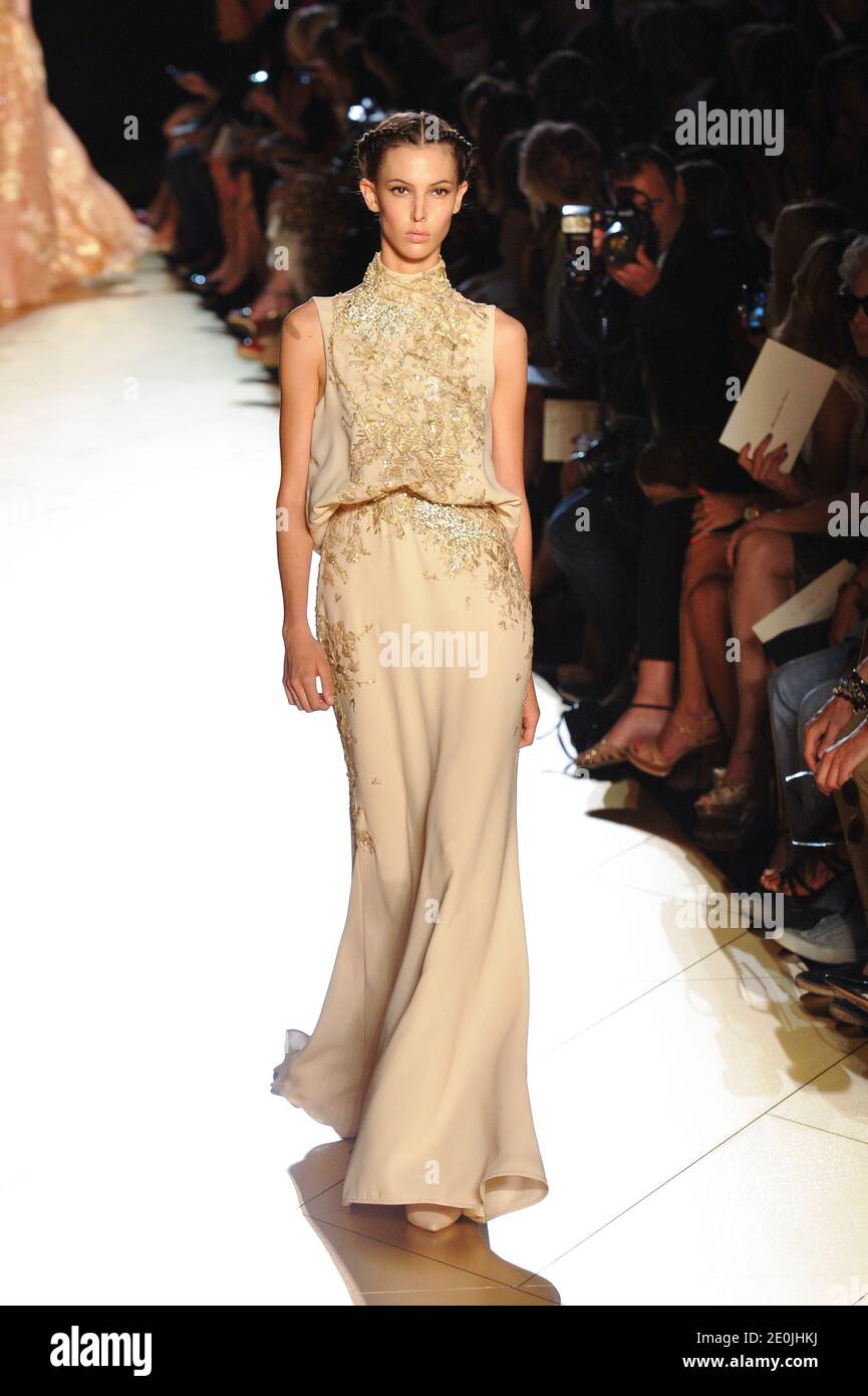 A model displays a creation by lebanese designer Elie Saab for his Fall ...