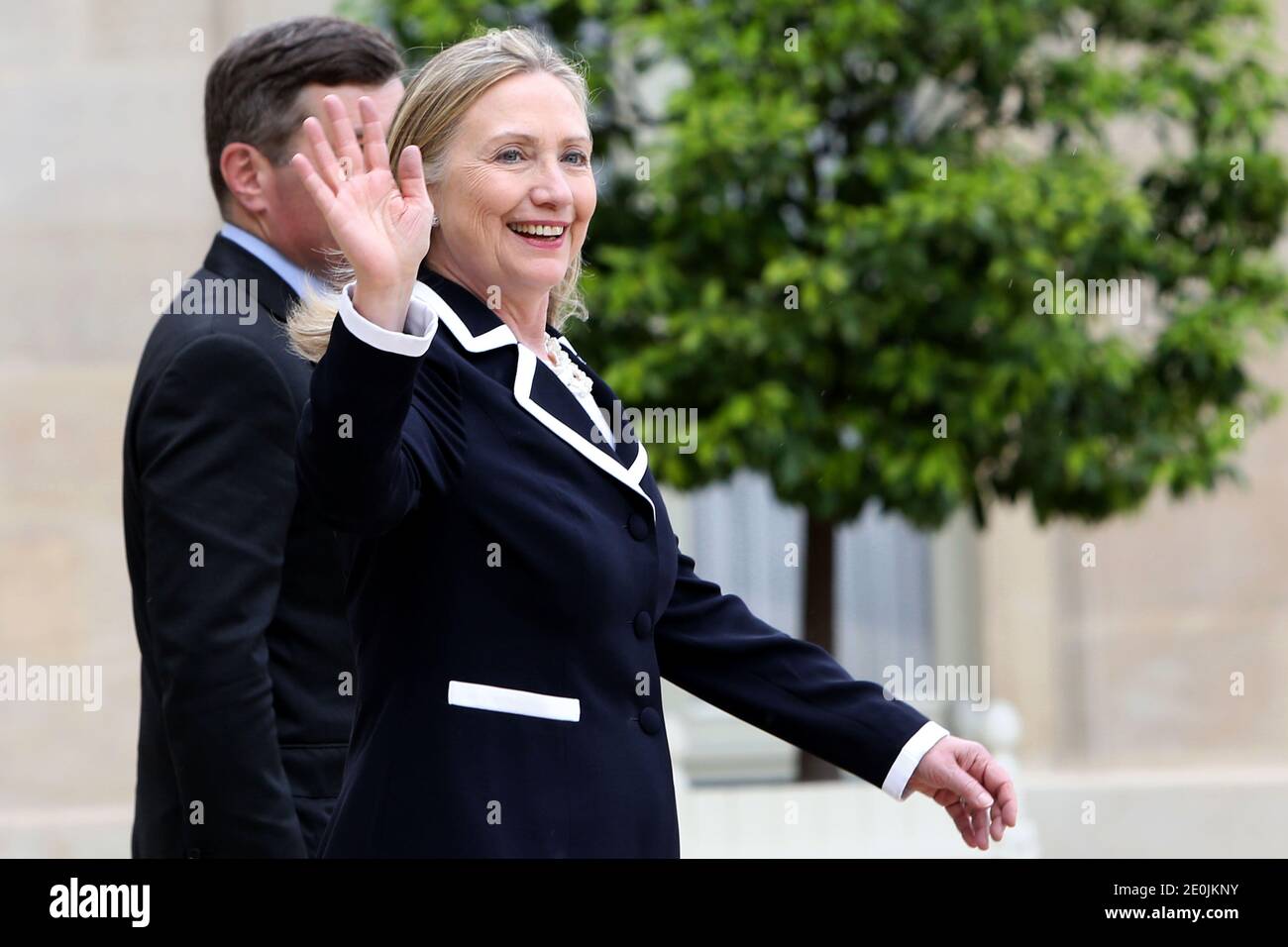 US Secretary of State Hillary Clinton leaves the Elysee Palace after a ...