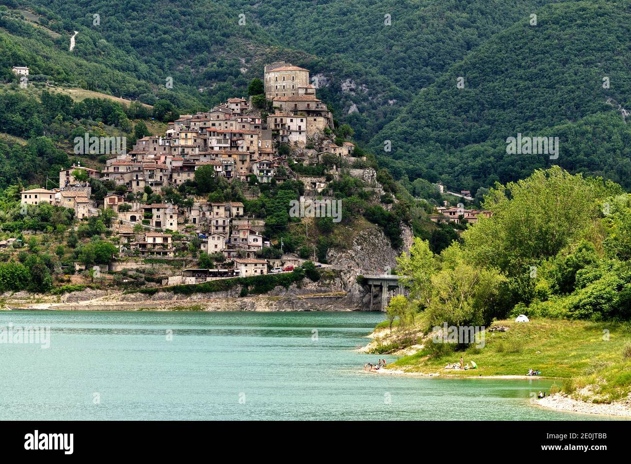 The ancient village of Castel di Tora perched above the Turano Lake ...