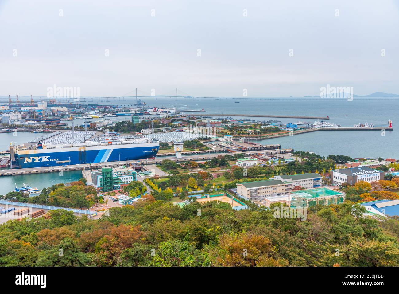INCHEON, KOREA, OCTOBER 25, 2019: Aerial view of Port of Incheon from ...