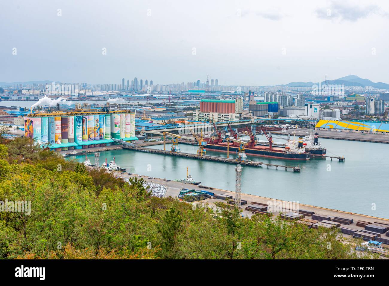 INCHEON, KOREA, OCTOBER 25, 2019: Aerial view of Port of Incheon from ...
