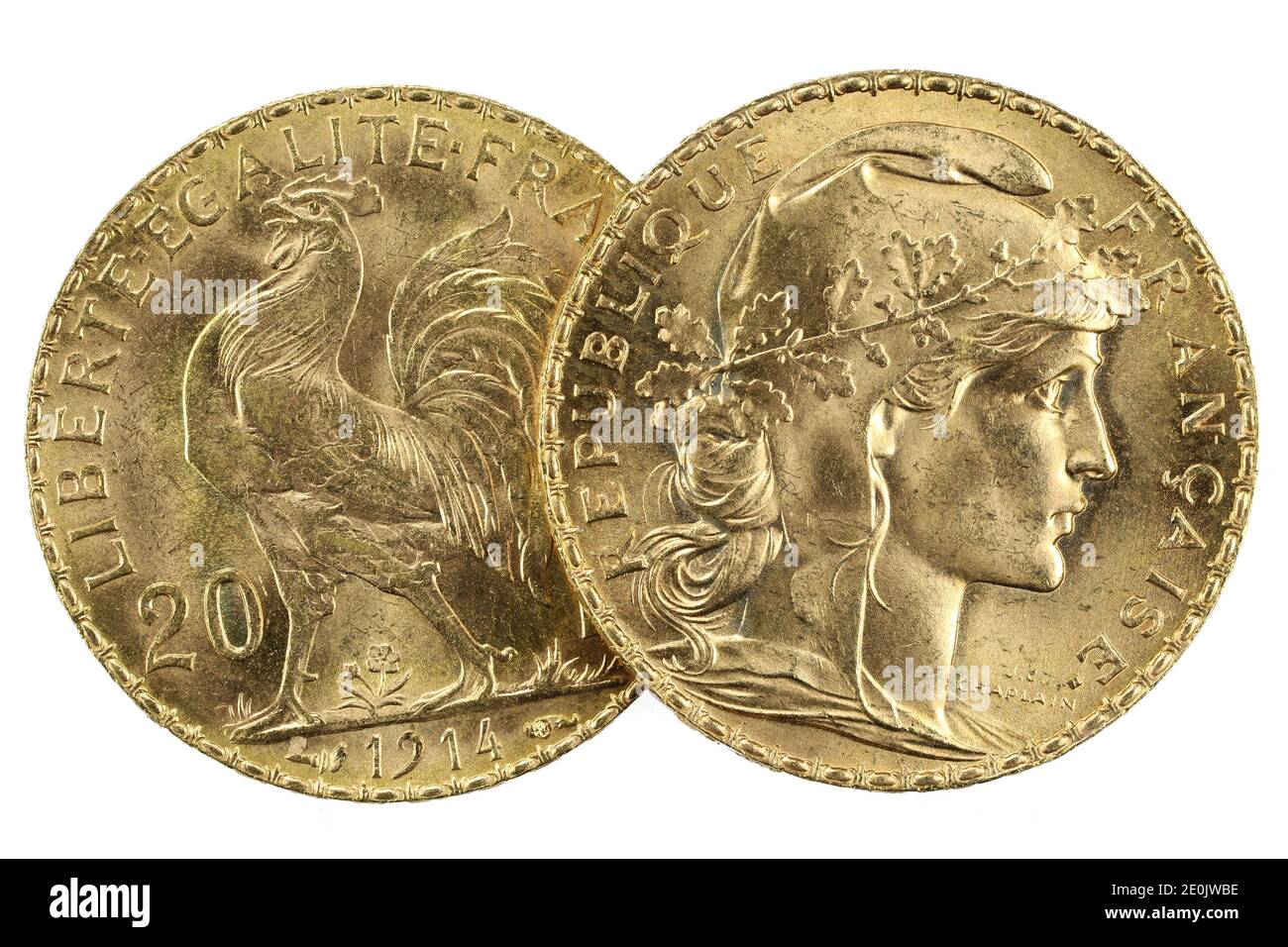 French 20 Francs gold coins isolated on white background Stock Photo ...