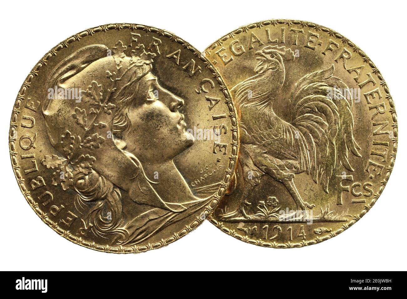 French 20 Francs gold coins isolated on white background Stock Photo ...