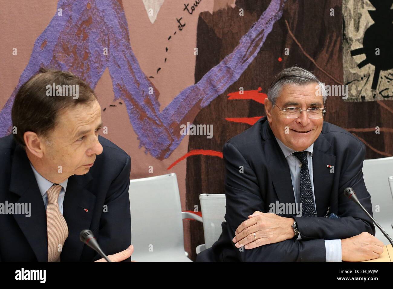 French CEO of Saint-Gobain Jean-Louis Beffa and Honour President of ...