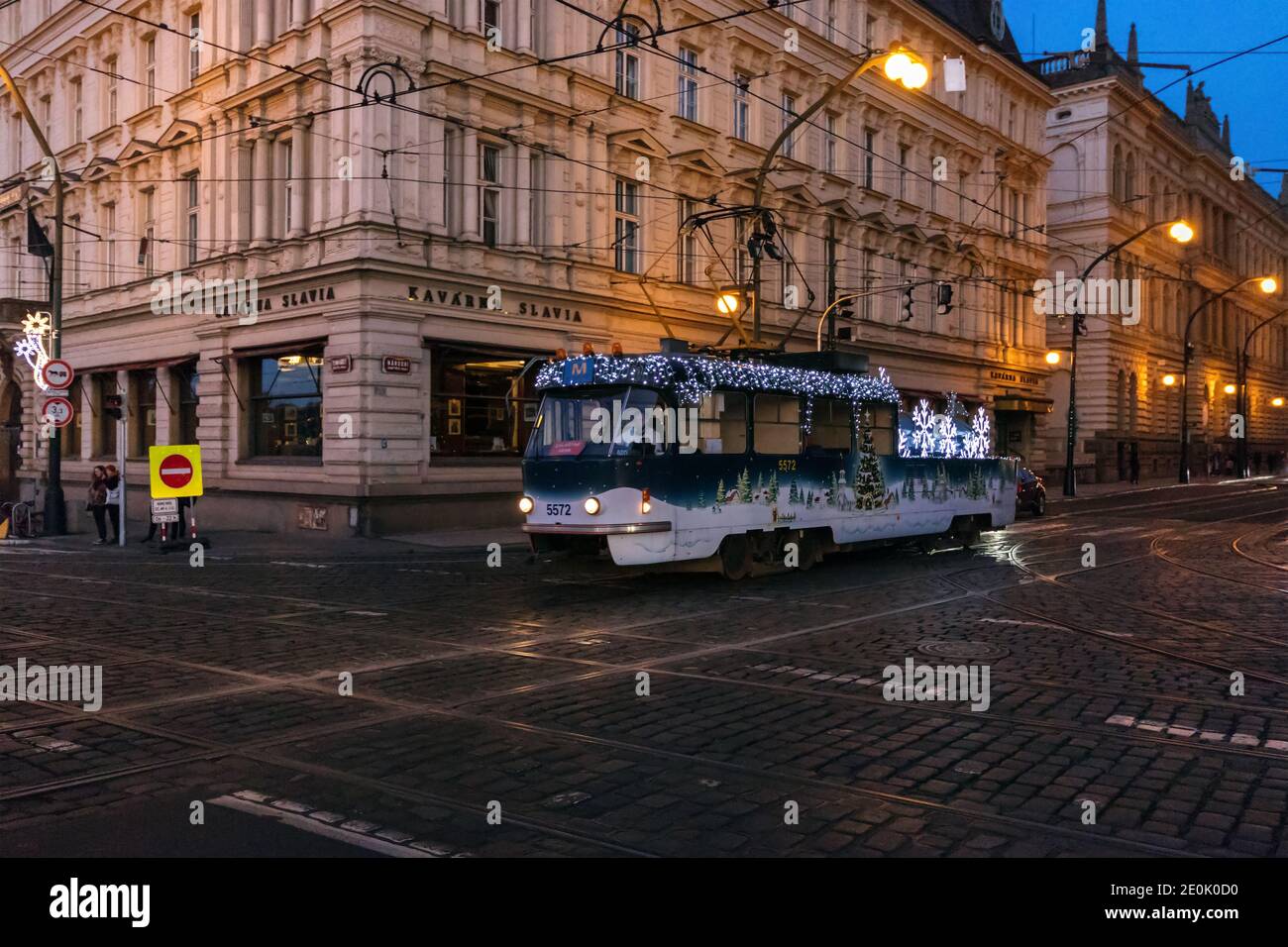 PRAGUE - December 30: Maintanance tram Tatra T3 with Christmas ...