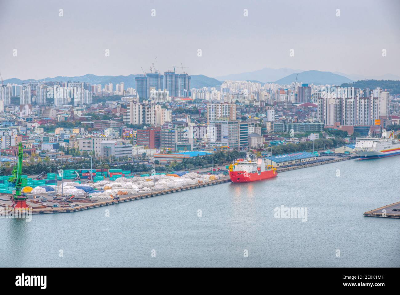 INCHEON, KOREA, OCTOBER 25, 2019: Aerial view of Port of Incheon from ...