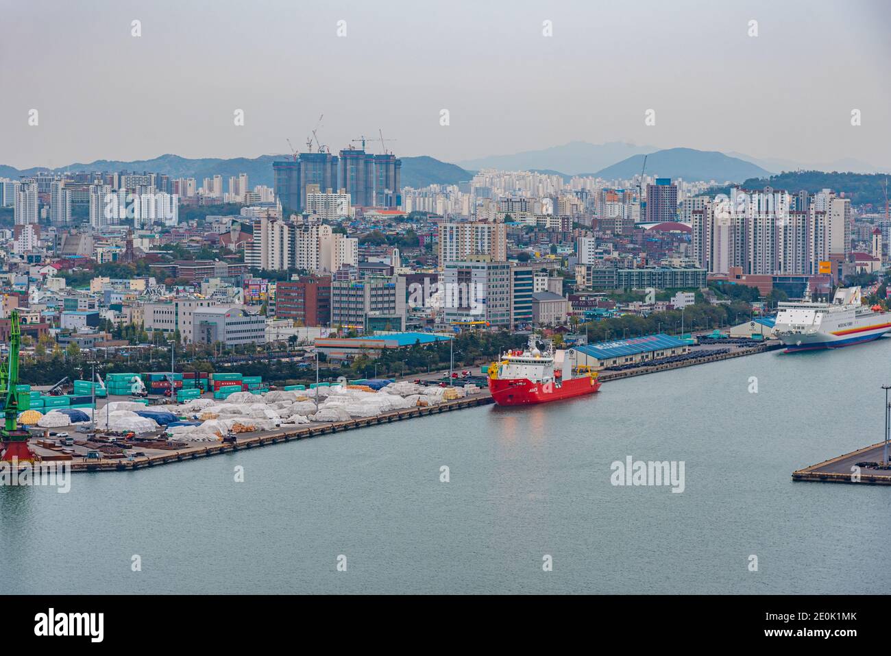 INCHEON, KOREA, OCTOBER 25, 2019: Aerial view of Port of Incheon from ...