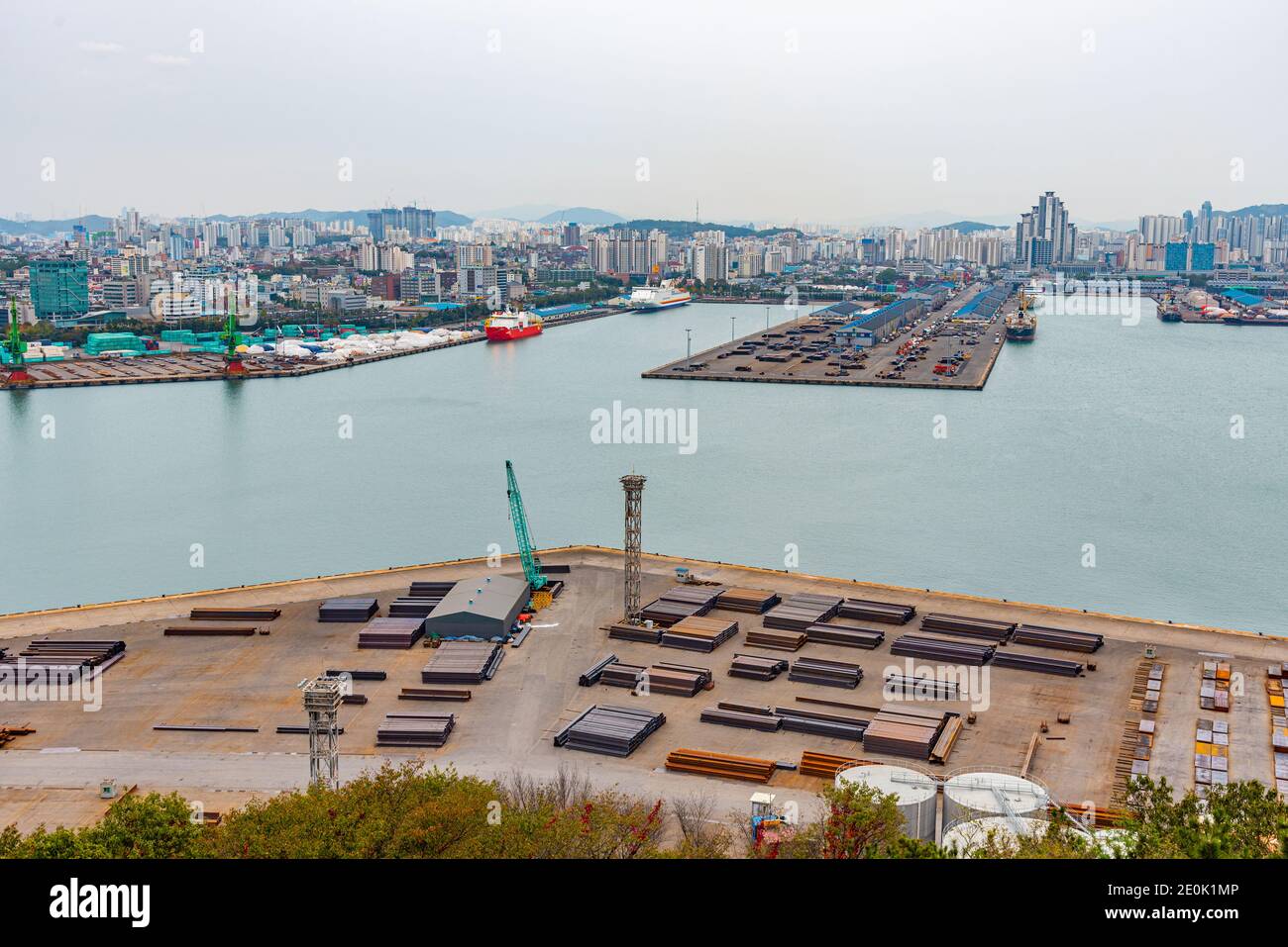 INCHEON, KOREA, OCTOBER 25, 2019: Aerial view of Port of Incheon from ...