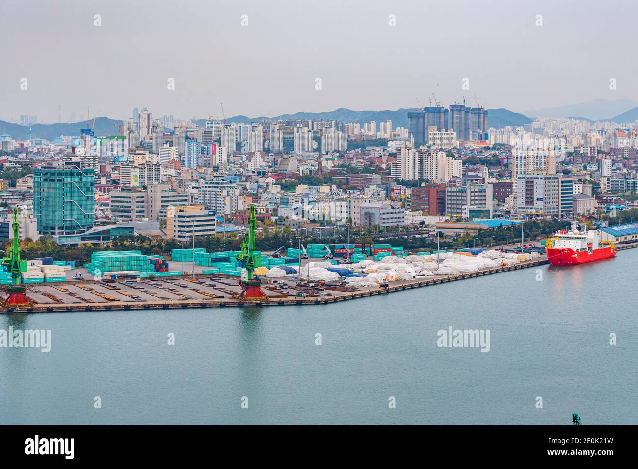 INCHEON, KOREA, OCTOBER 25, 2019: Aerial view of Port of Incheon from ...