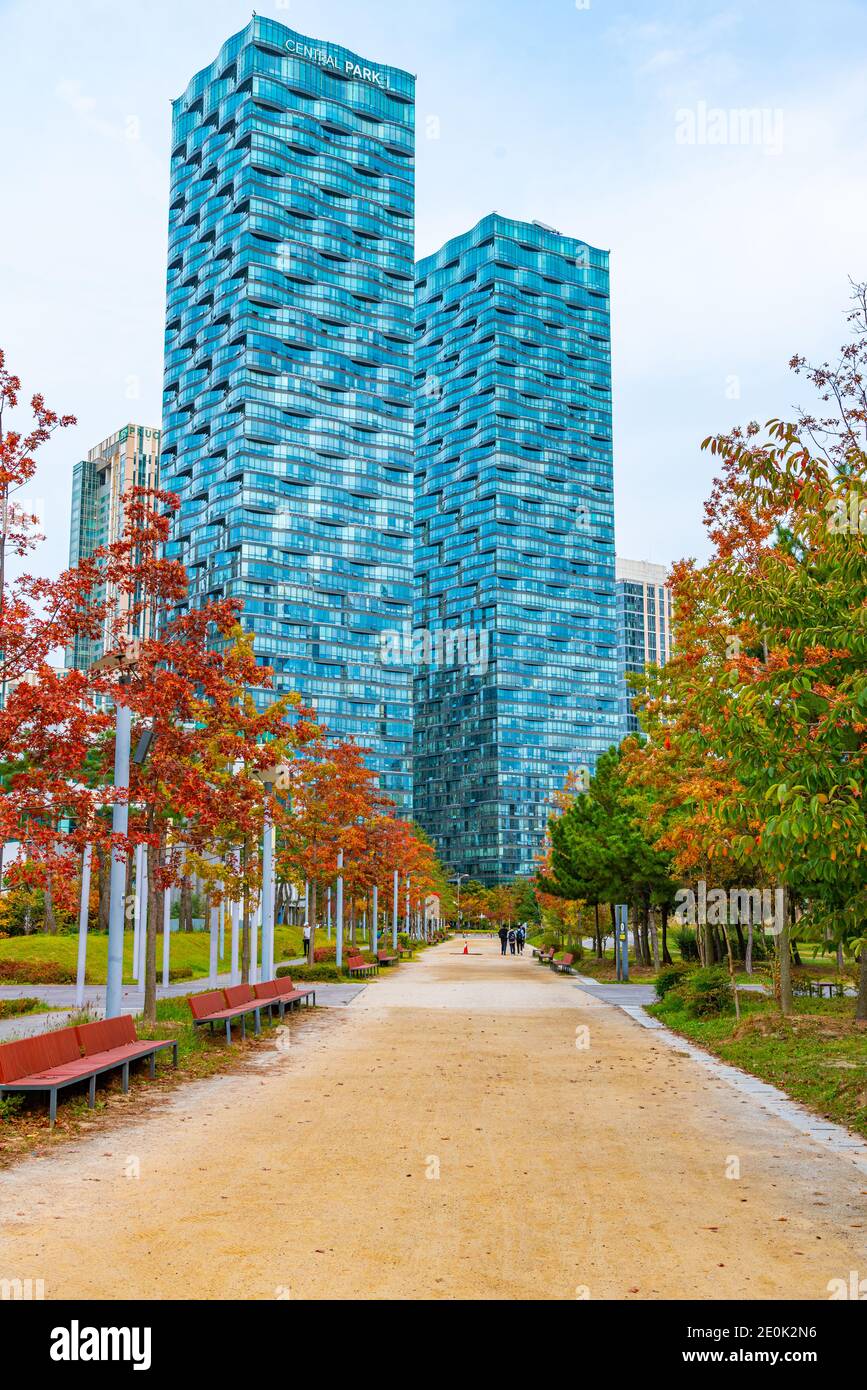 INCHEON, KOREA, OCTOBER 25, 2019: Skyscrapers surrounding Songdo ...