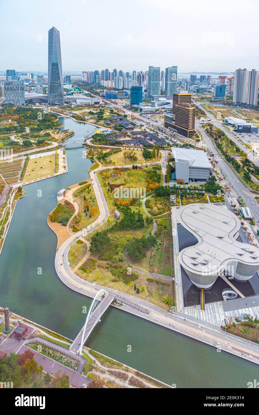 INCHEON, KOREA, OCTOBER 25, 2019: Aerial view of Tri-bowl cultural ...