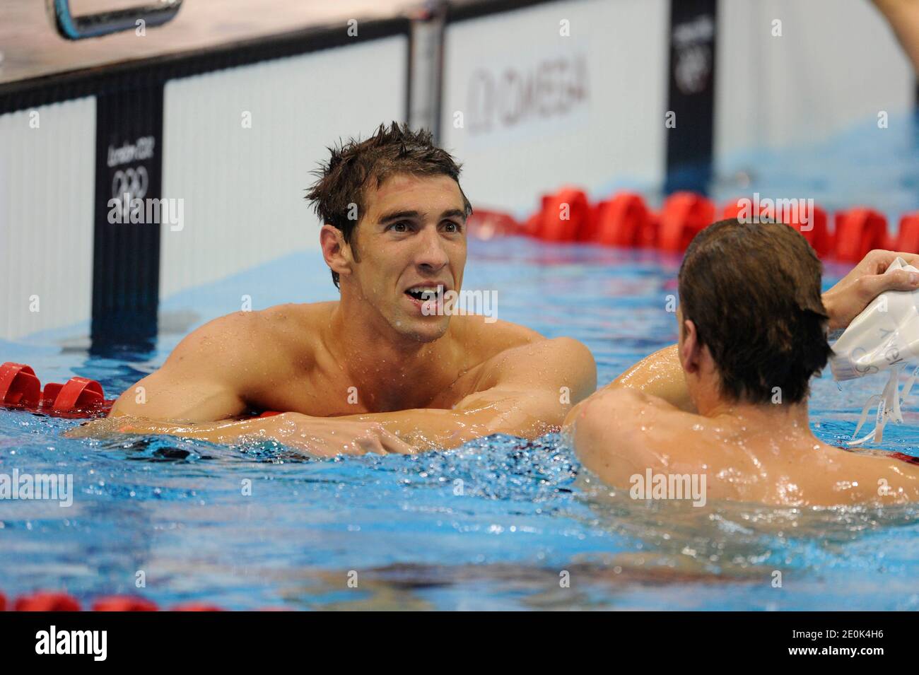 France's Yannick Agnel congratulates USA's Michael Phelps after he wins ...