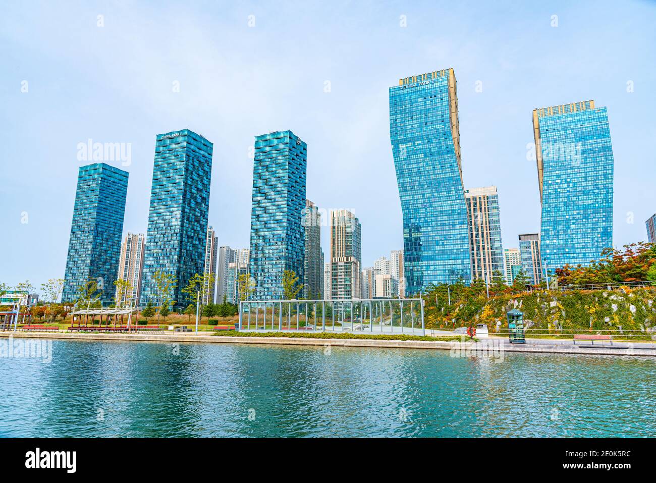 INCHEON, KOREA, OCTOBER 25, 2019: Skyscrapers surrounding Songdo ...