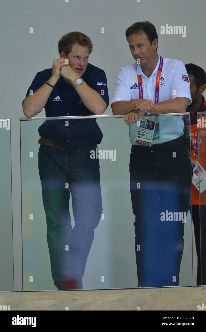 Prince Harry attends the Swimming Final session at the aquatic center ...