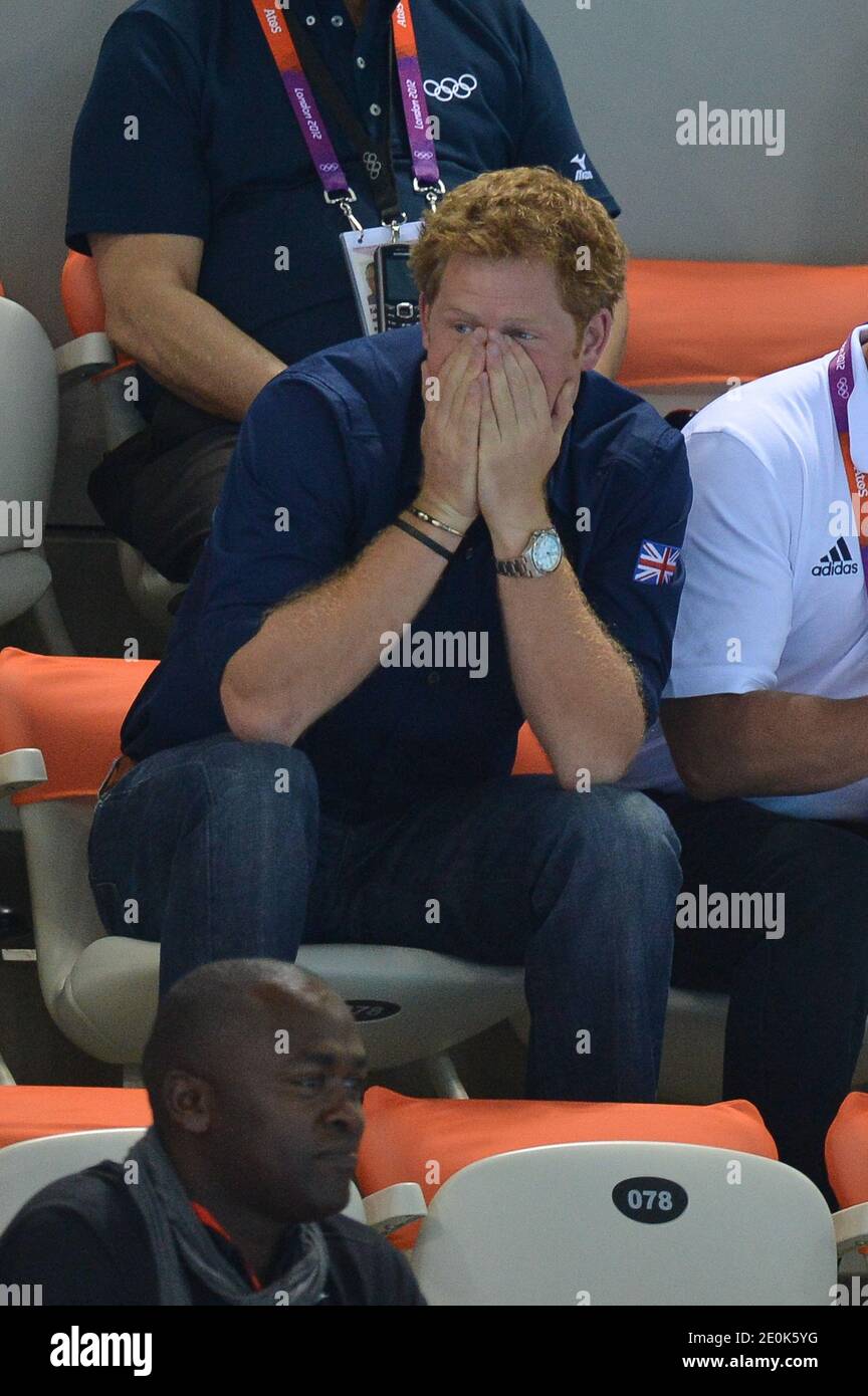 Prince Harry attends the Swimming Final session at the aquatic center ...