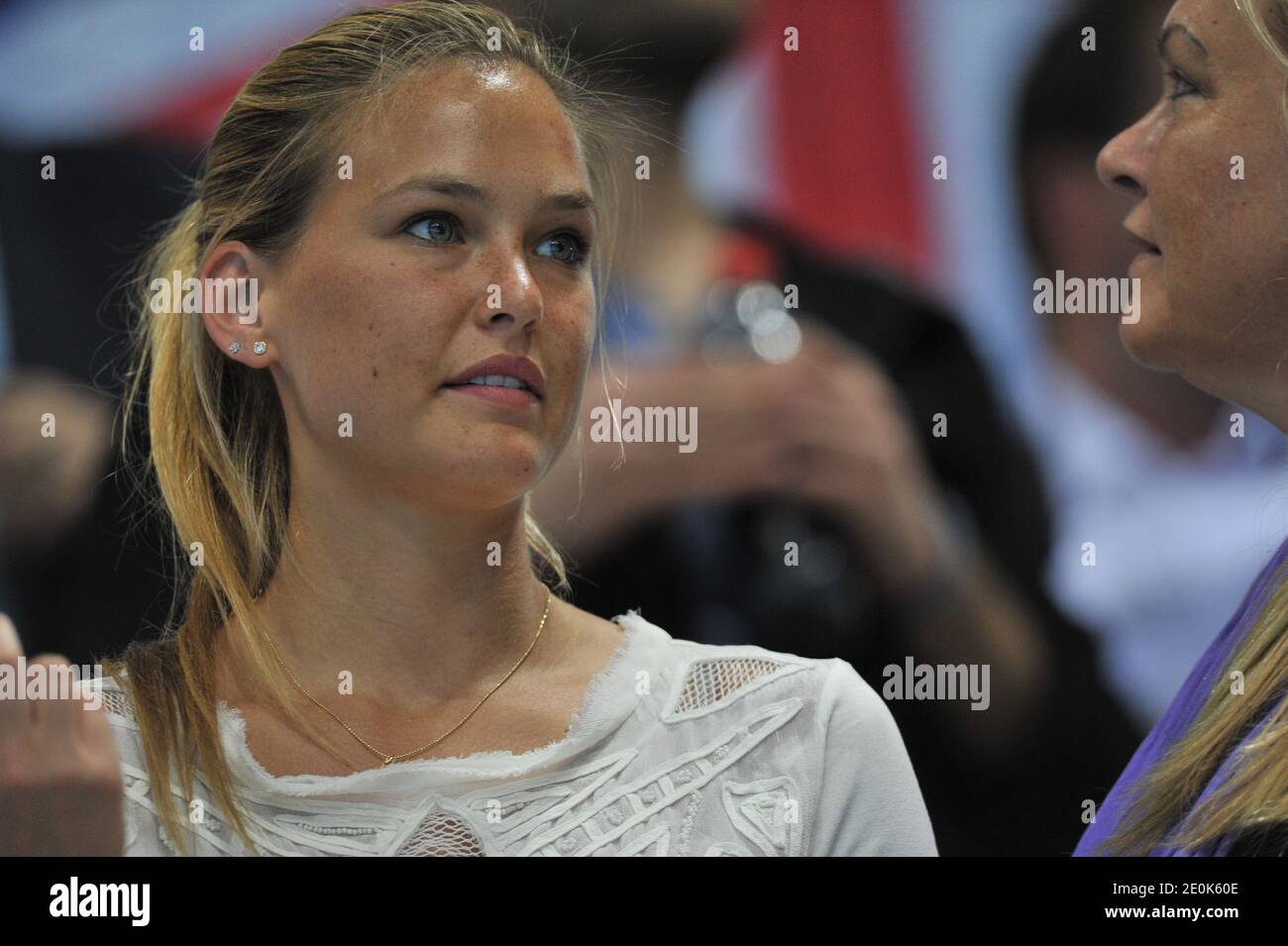 Bar Refaeli attends the Swimming Final session at the aquatic center ...