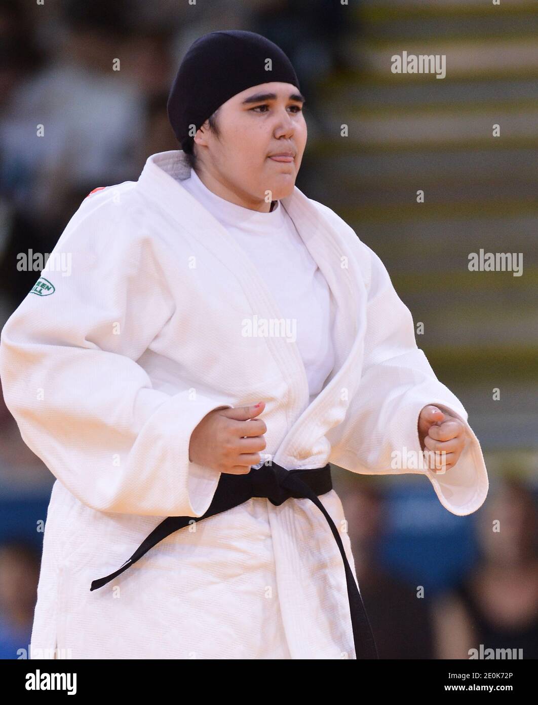Wojdan Shaherkani of Saudi Arabia competes in the Women's +78 kg Judo ...