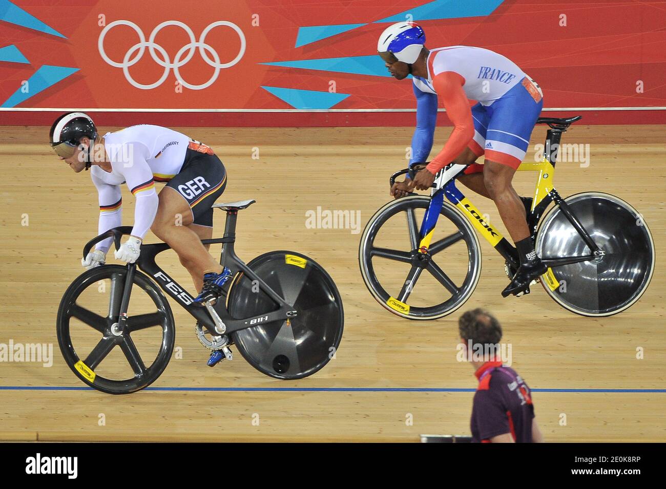 France's Gregory Bauge competes against Germany's Robert Forstemann in ...