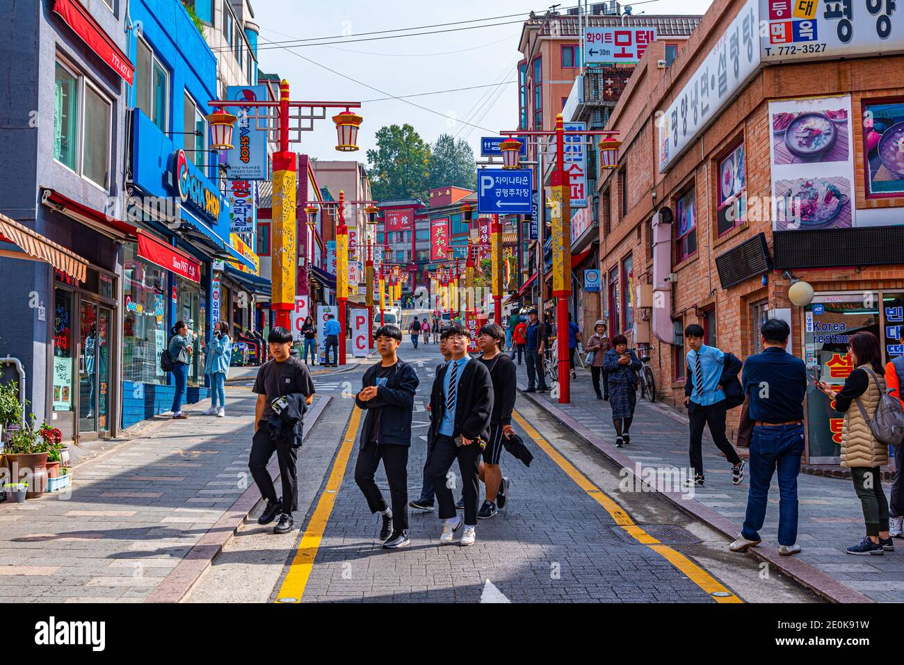 INCHEON, KOREA, OCTOBER 25, 2019: People are walking through Chinatown ...