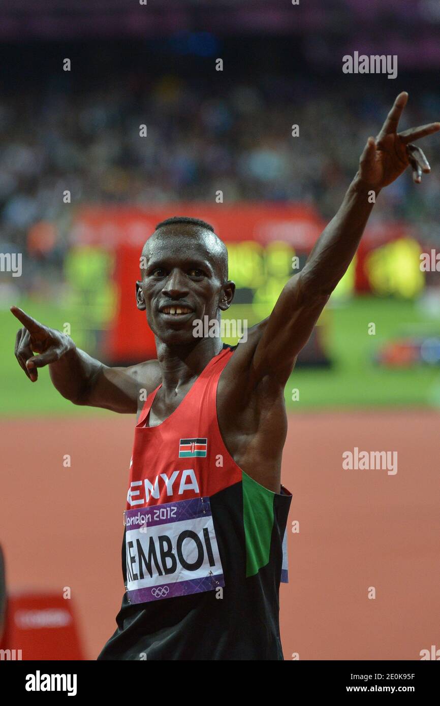 Kenya's Ezekiel Kemboi celebrates his victory after the men's 3000m ...