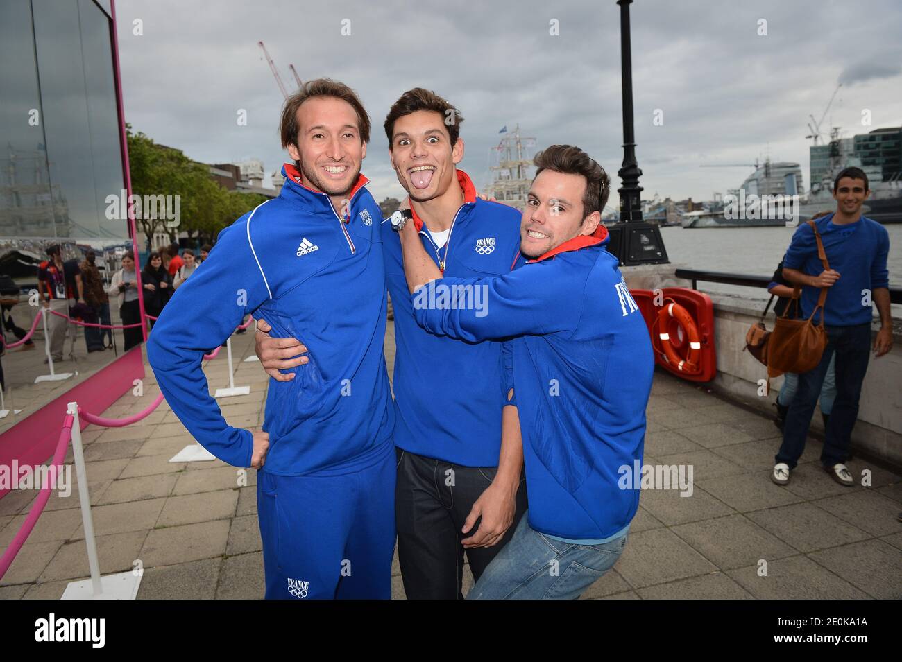 French swimmers Fabien Gilot, Florent Manaudou and Gregory Mallet pose ...