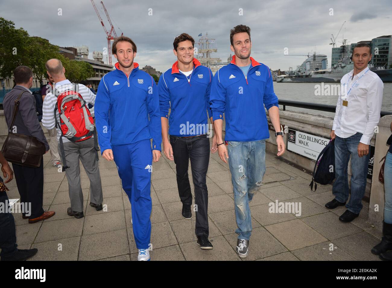 French swimmers Fabien Gilot, Florent Manaudou and Gregory Mallet pose ...