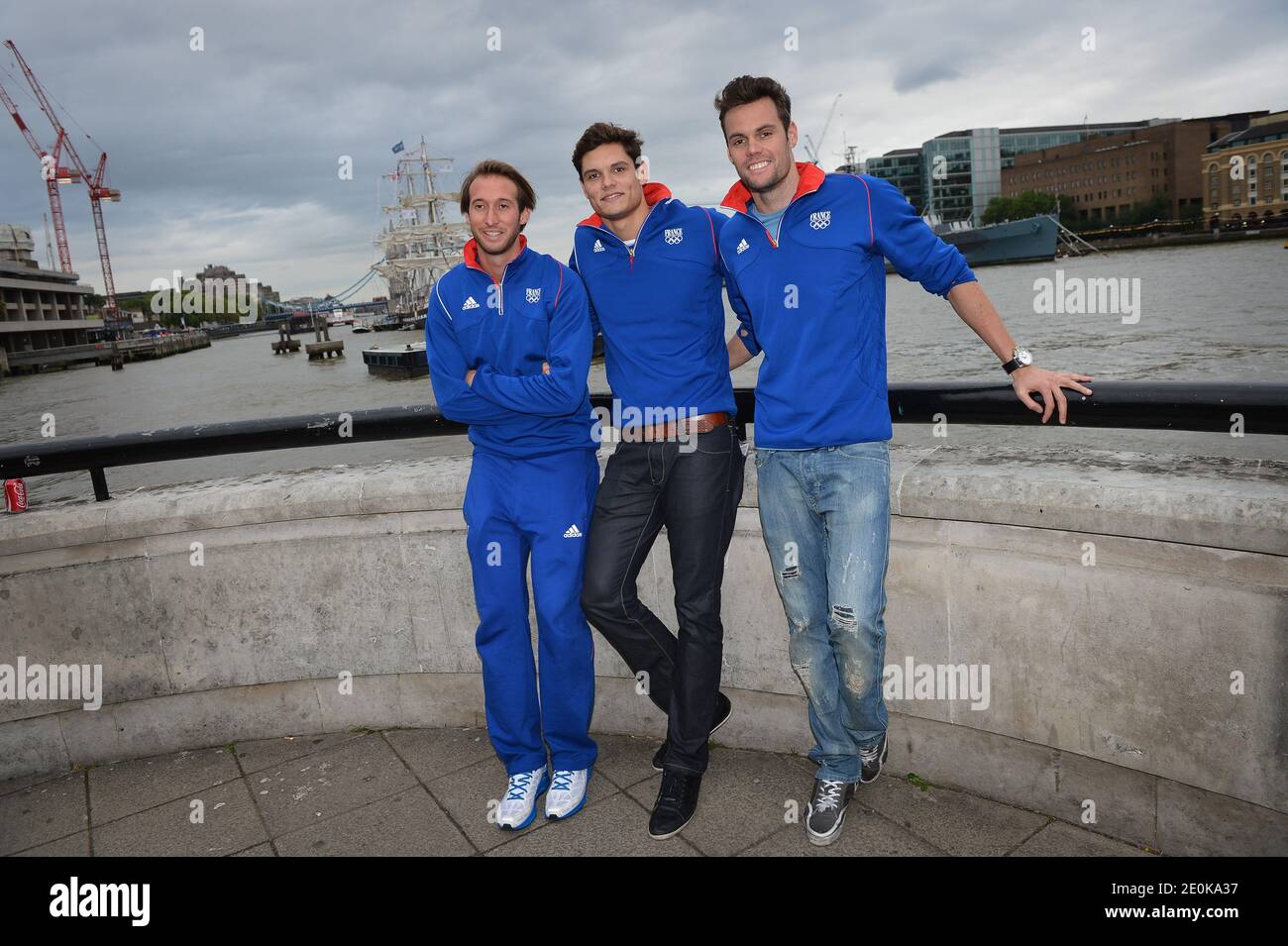 French swimmers Fabien Gilot, Florent Manaudou and Gregory Mallet pose ...