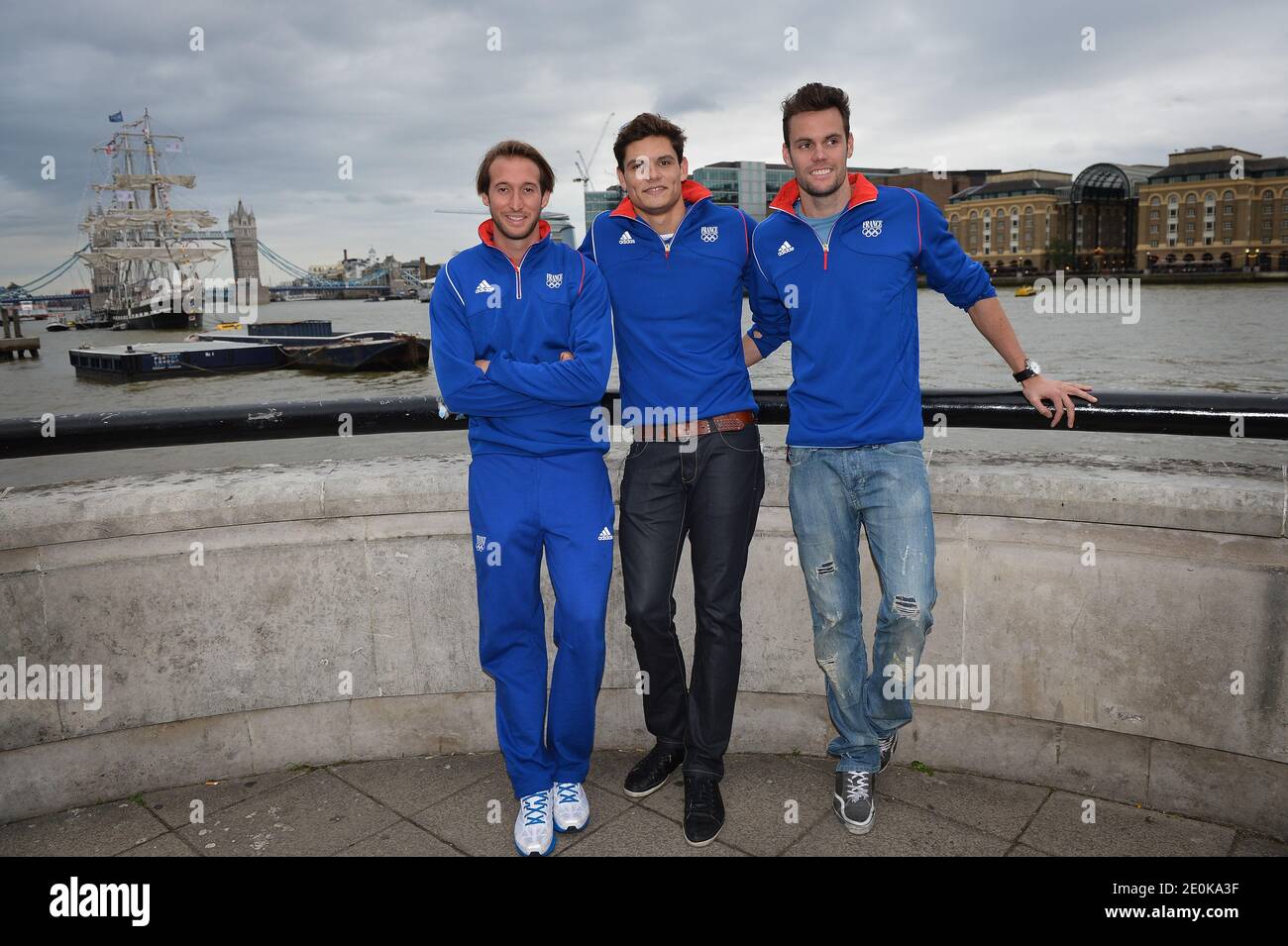 French swimmers Fabien Gilot, Florent Manaudou and Gregory Mallet pose ...