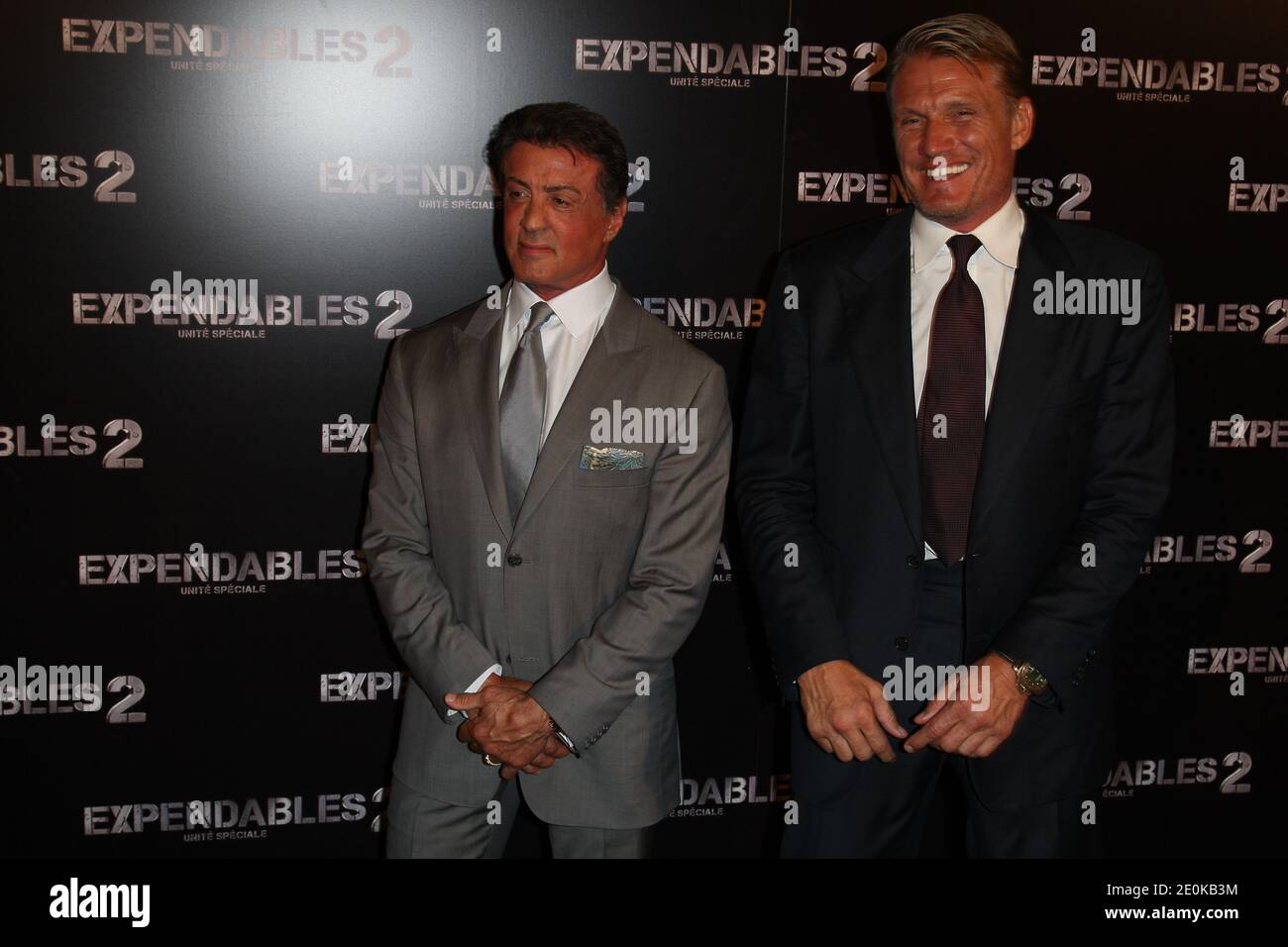 Sylvester Stallone (L) and Dolph Lundgren arriving for the France ...