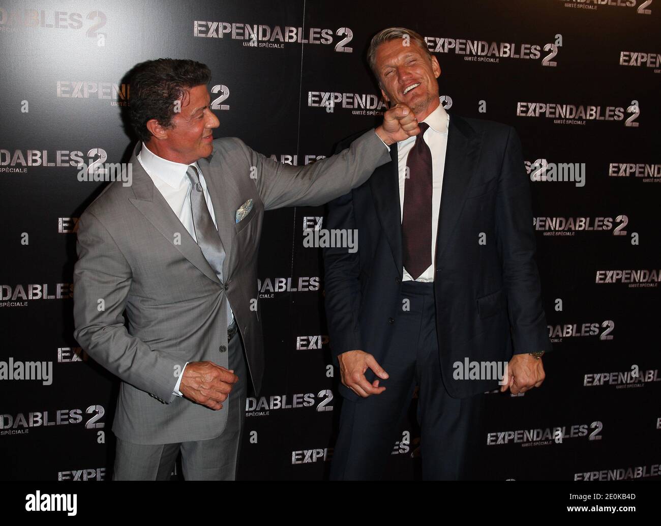 Sylvester Stallone (L) and Dolph Lundgren arriving for the France ...