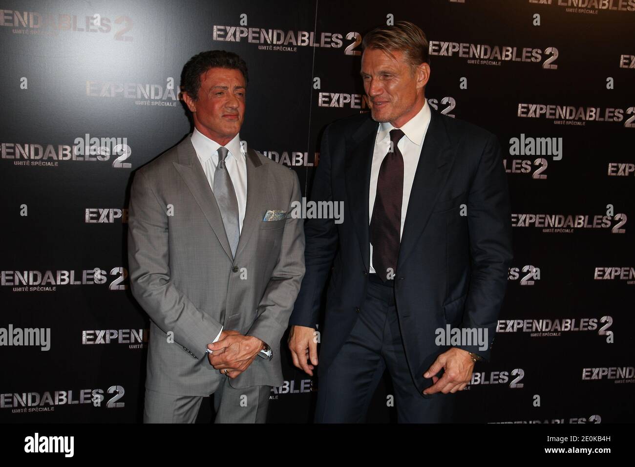Sylvester Stallone (L) and Dolph Lundgren arriving for the France ...