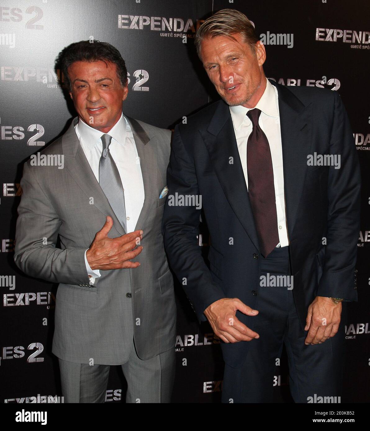 Sylvester Stallone (L) and Dolph Lundgren arriving for the France ...