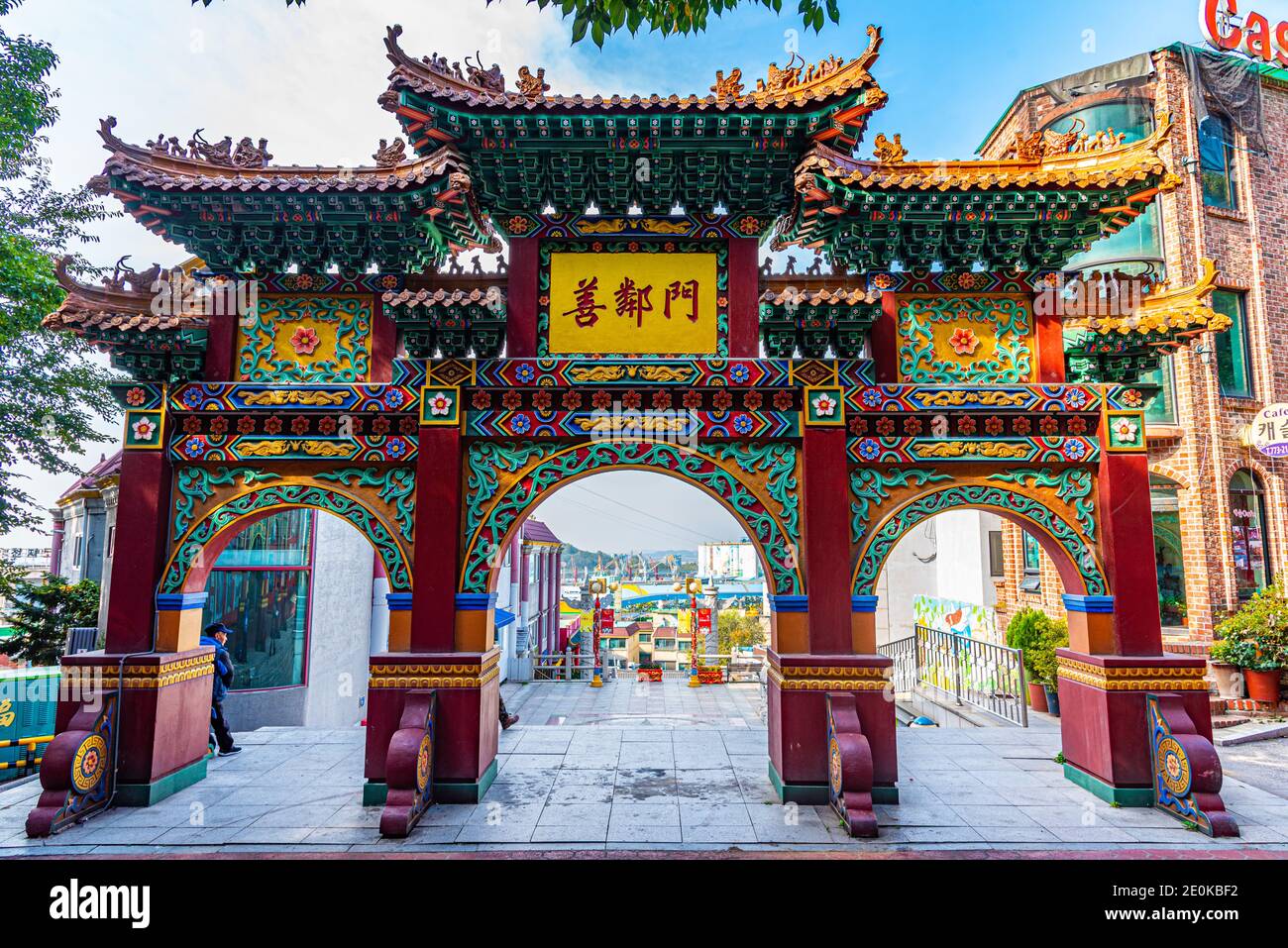 INCHEON, KOREA, OCTOBER 25, 2019: Decorative gate connecting Chinatown ...