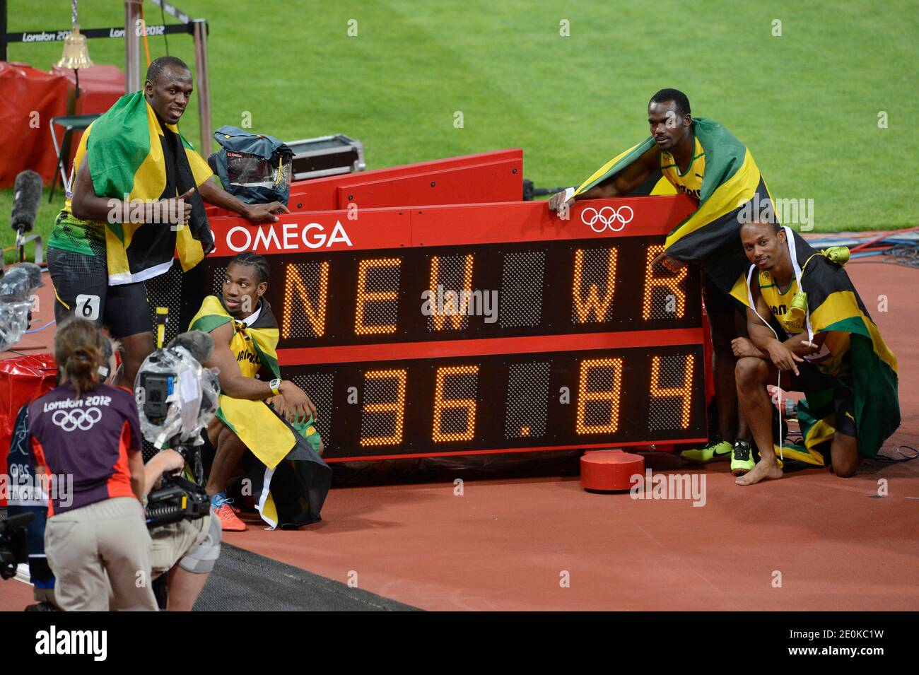 Jamaica's team with Usain Bolt, Yohan Blake,Michael Frater and Nester ...
