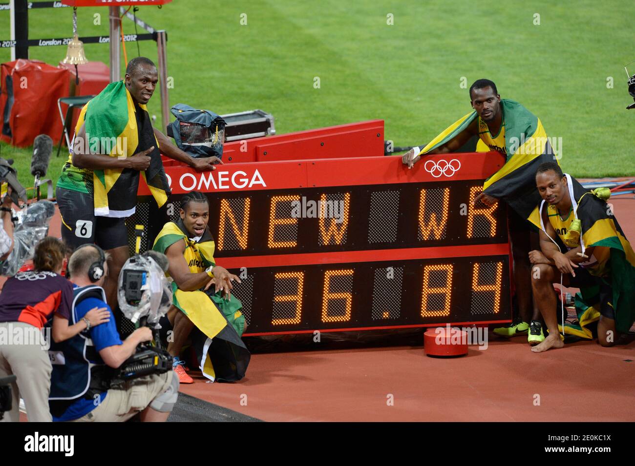 Jamaica's team with Usain Bolt, Yohan Blake,Michael Frater and Nester ...