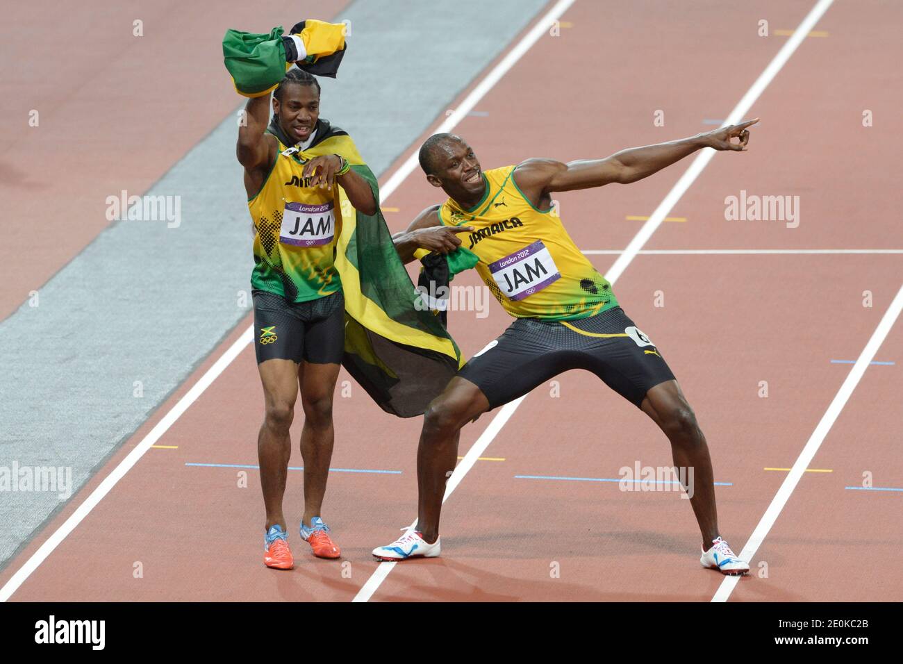 Jamaica's team with Usain Bolt, Yohan Blake,Michael Frater and Nester ...