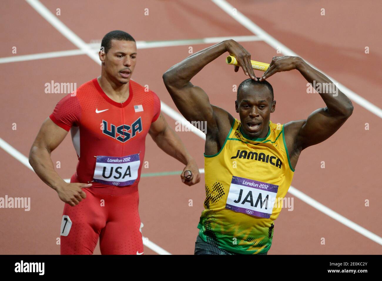 Jamaica's team with Usain Bolt, Yohan Blake,Michael Frater and Nester ...
